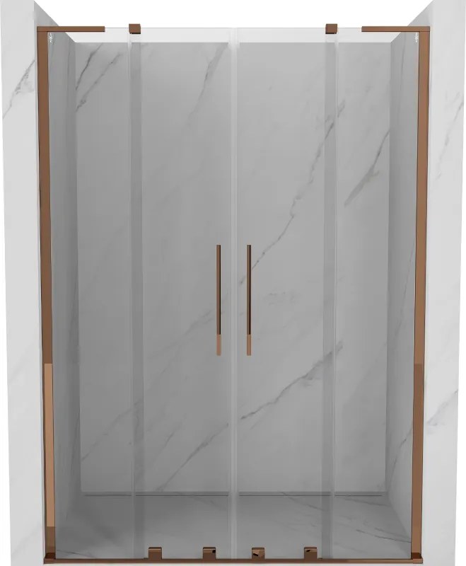 Mexen Velar L Duo, posuvné sprchové dveře do otvoru 160 cm, 8mm čiré sklo, růžové zlato, 871-160-003-02-60