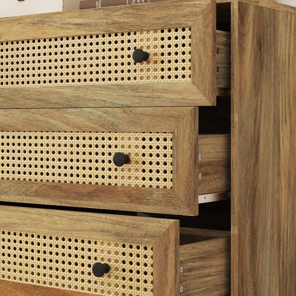 HOMCOM Úložný kabinet s 3 zásuvkami z ratanu 80 x 35 x 76 cm v jemném dřevěném vzhledu