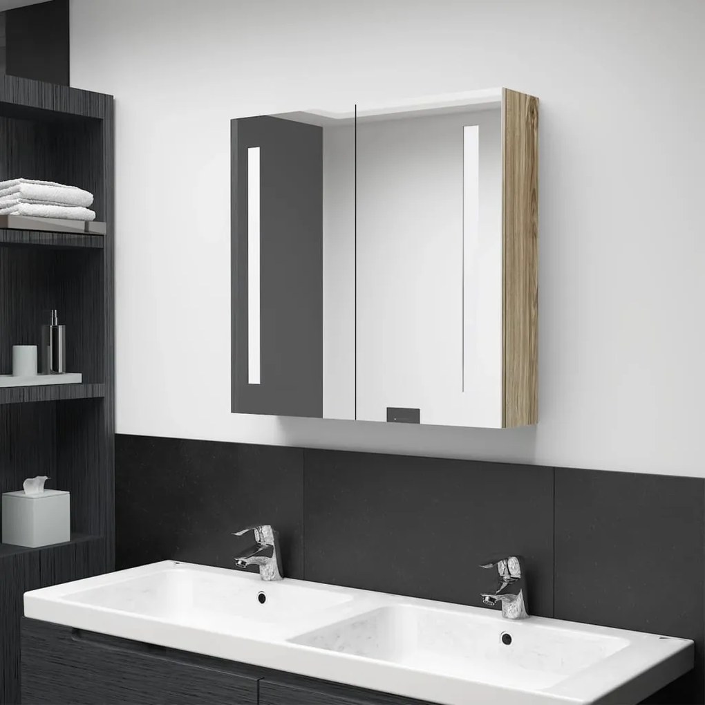 326522 vidaXL LED koupelnová skřínka se zrcadlem dub 62 x 14 x 60 cm