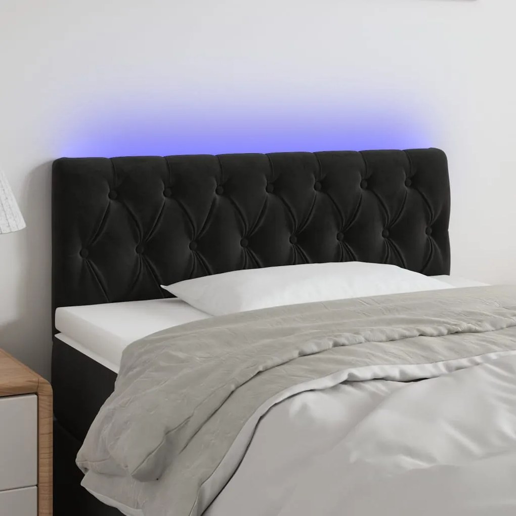 Čelo postele s LED černé 90 x 7 x 78/88 cm samet 3121986