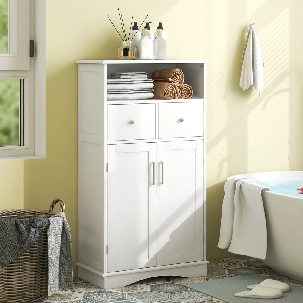 Costway Volně stojící koupelnová skříňka s 2 dvířky – 60 × 30 × 108 cm