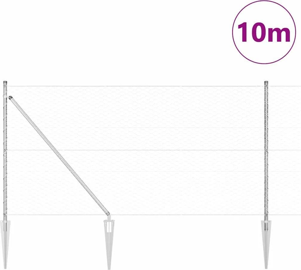 Hexagonální plot s podpěrou 10 x 1,4 m Pozinkovaná ocel 3353350