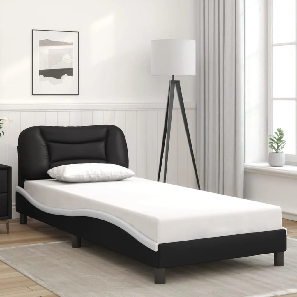 Rám postele bez matrace Hvar černý a bílý 90 x 200 cm umělá kůže 3207979