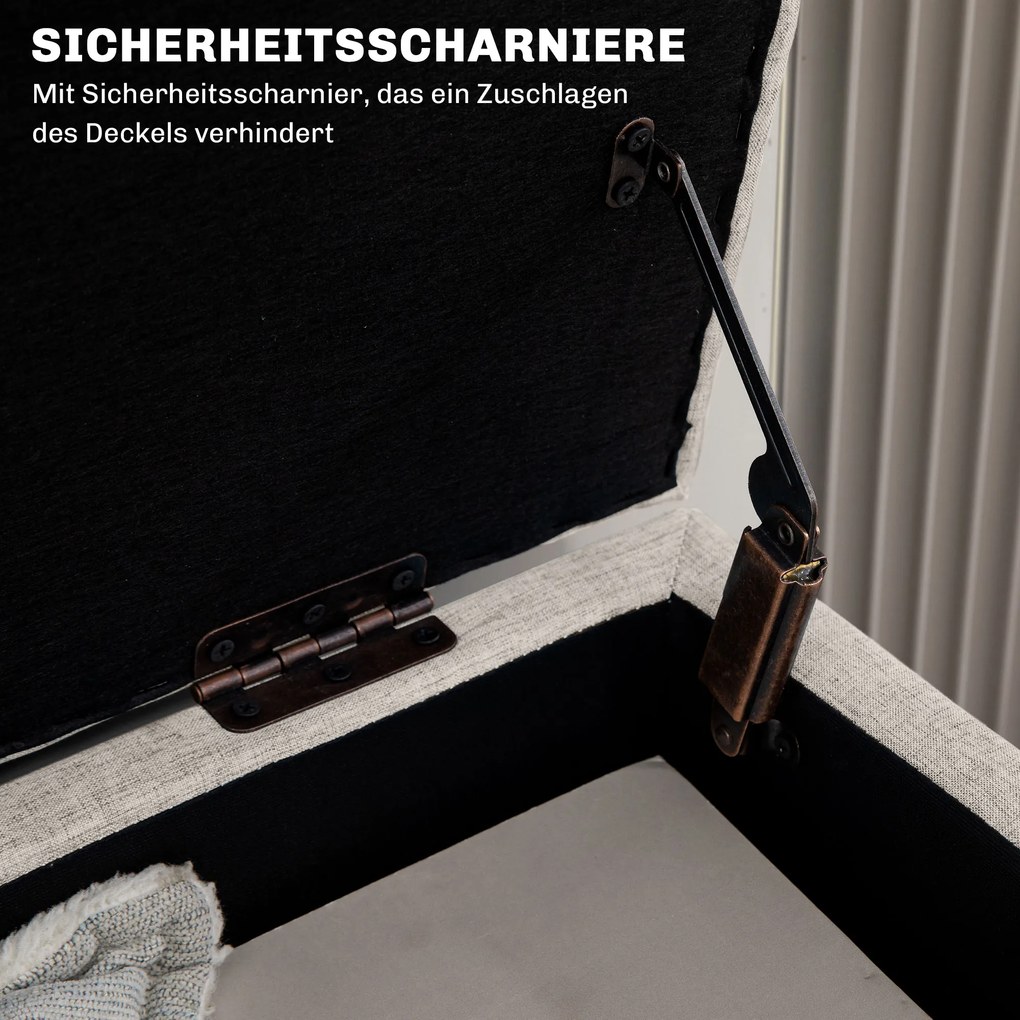 HOMCOM Lavice Čalouněná lavice s úložným prostorem 110 x 39 x 45 cm v béžové barvě se vzhledem lnu do předsíně ložnice obývacího pokoje z kaučukového…