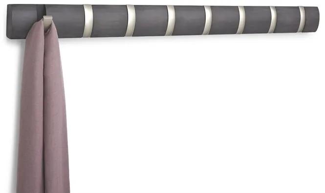 Umbra, Dřevěný věšák na zeď Flip 8 s kovovými háčky | šedý | BIANO