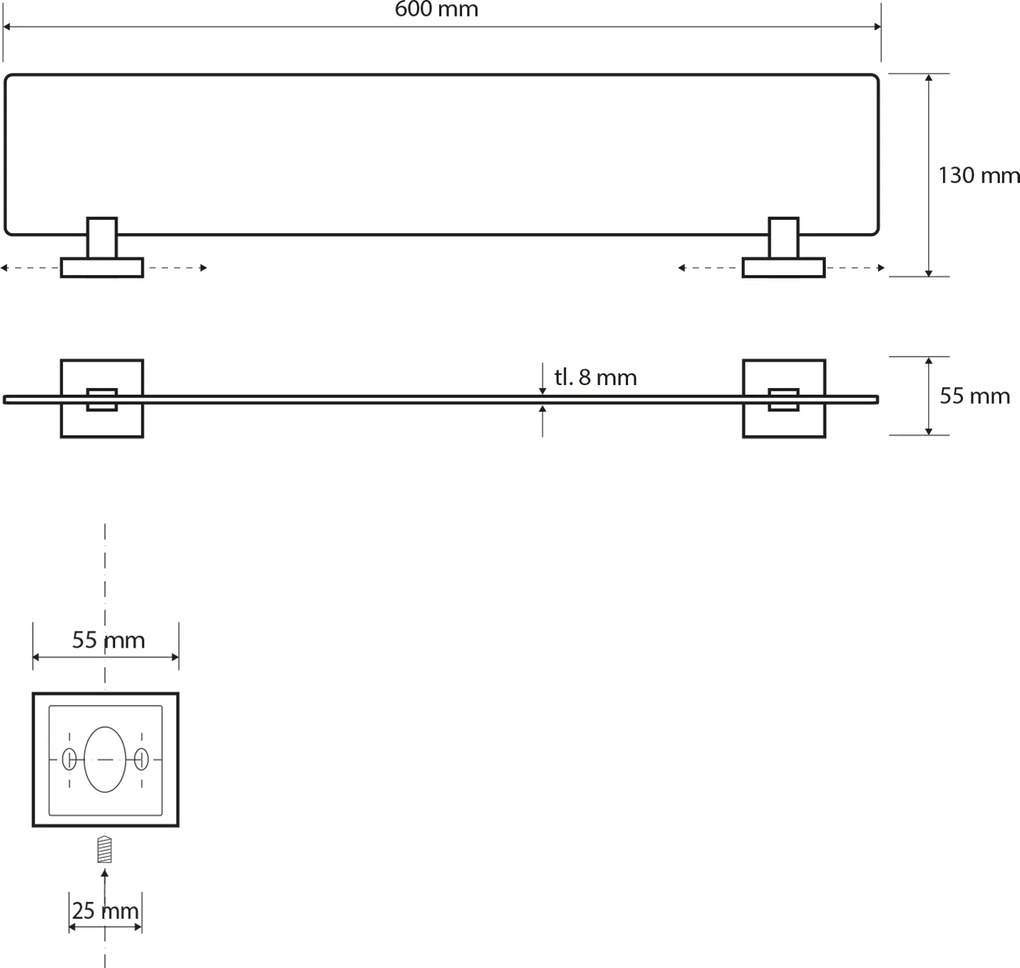 Sapho Sapho, X-SQUARE polička skleněná 600x55x130mm, mléčné sklo, chrom, XQ603