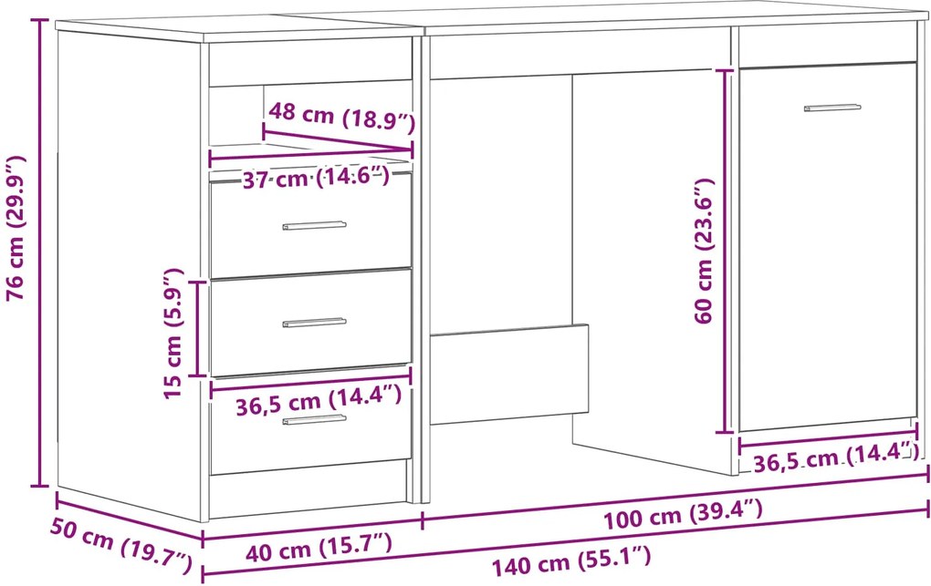 Stůl s policí 2 ks Černý dub 140 x 50 x 76 cm Kompozitní dřevo 3332543