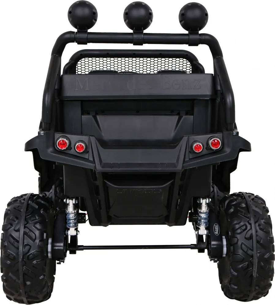 Ramiz Mercedes Benz Unimog elektrické autíčko pro děti bílé + pohon 4x4 + dálkové ovládání + nosič zavazadel + pomalý start + MP3 + LED