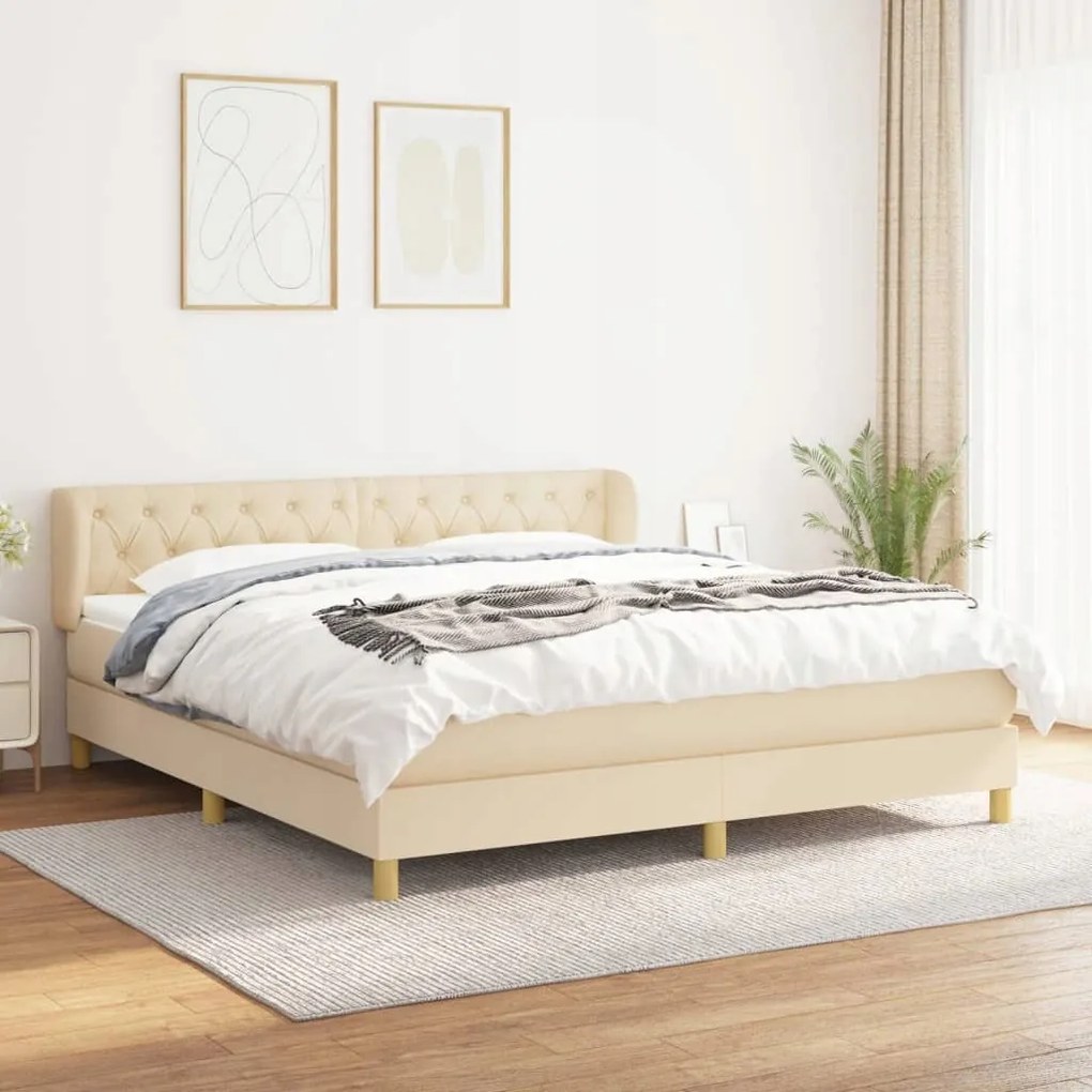 Box Spring Postel S Matrací Textil Krémová Prošívaný design 160 x 200 cm
