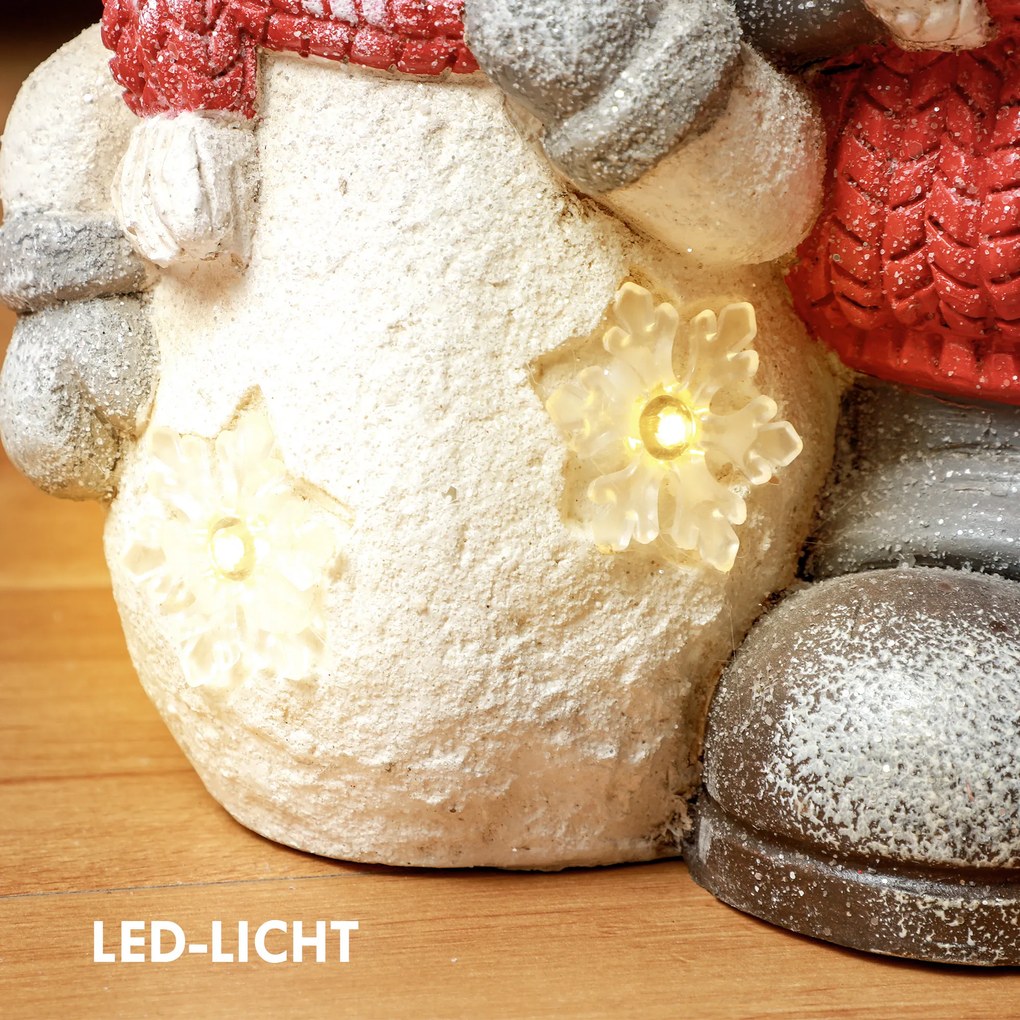 HOMCOM Skřítek se sněhulákem, zahradní trpaslík, 4 LED, na baterie, 25 x 18 x 45,5 cm