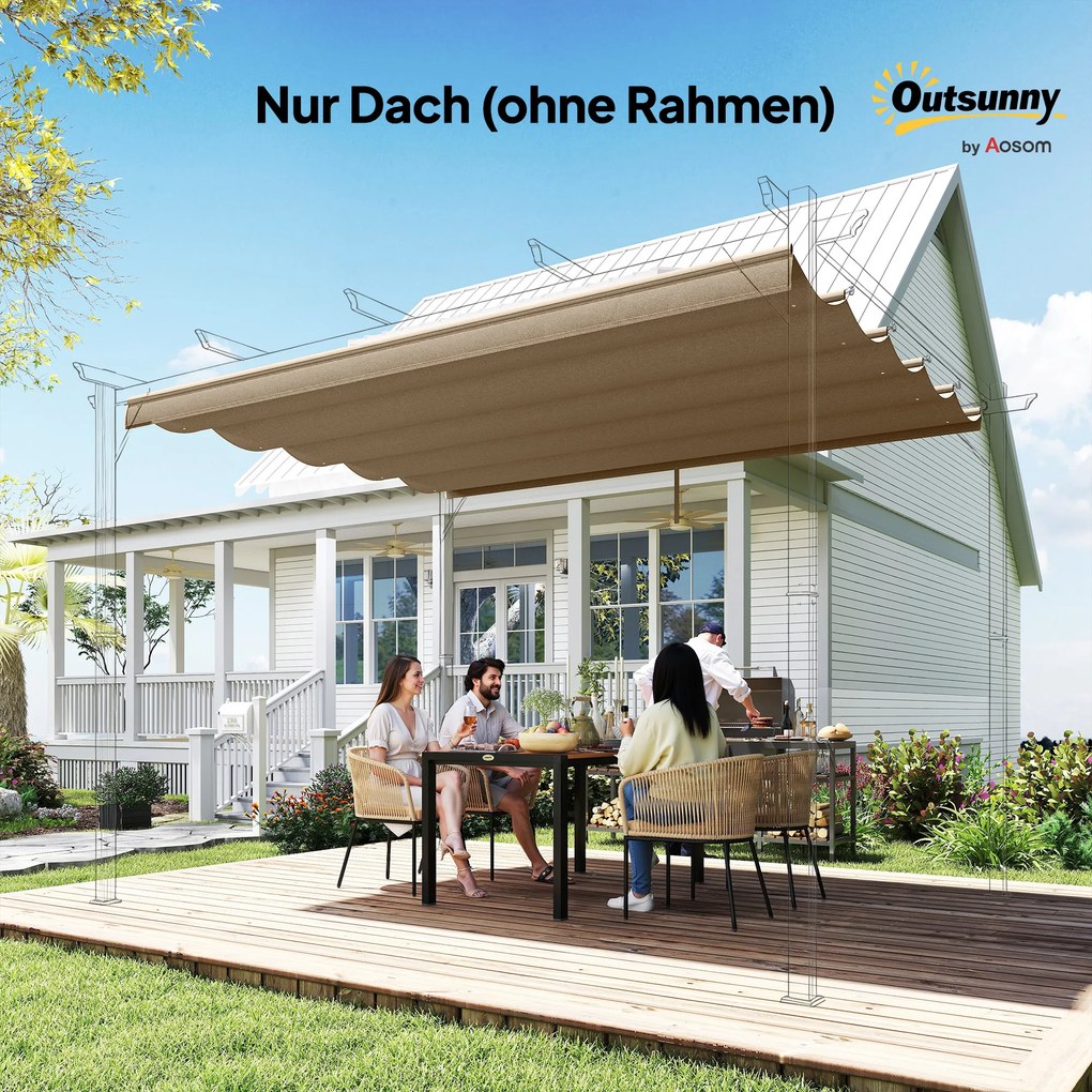Náhradní střecha pro pergolu 3 x 3 m, zatahovací, s otvory pro odvod dešťové vody, odolná proti povětrnostním vlivům, polyester, 250 x 255 cm Hnědá b…