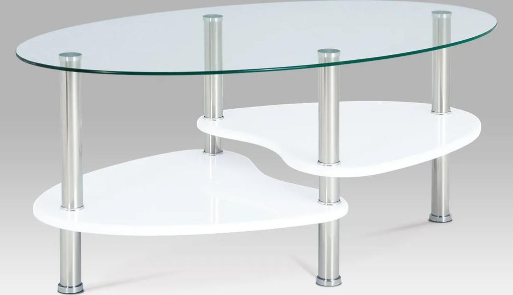 Autronic Konferenční stolek, sklo / police vysoký lesk bílý / leštěný nerez ACT-007 WT1