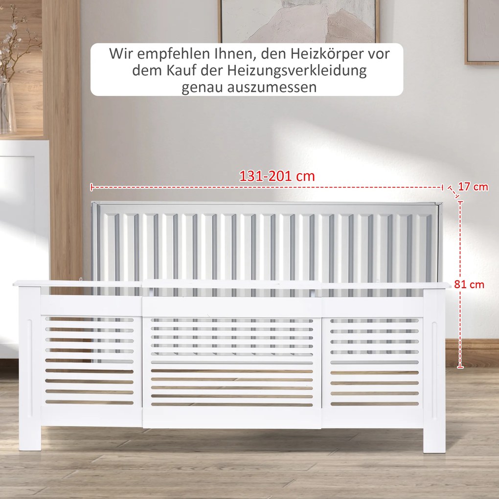HOMCOM Rozkládací Kryt Radiátoru s Moderním Designem 139-208,5 x 20,5 x 82,5 cm MDF Bílá