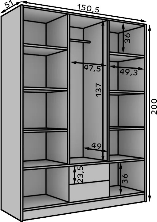 ADRK Furniture Skříň Neri 150 se zrcadly