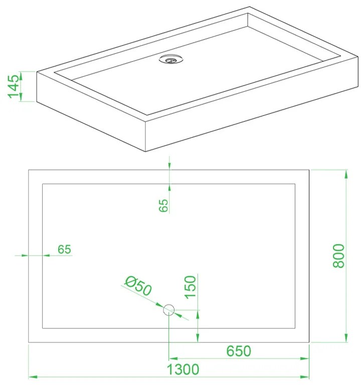BPS-koupelny Obdélníková akrylátová sprchová vanička HYD-OSV-SXL03F 130x80 bílá