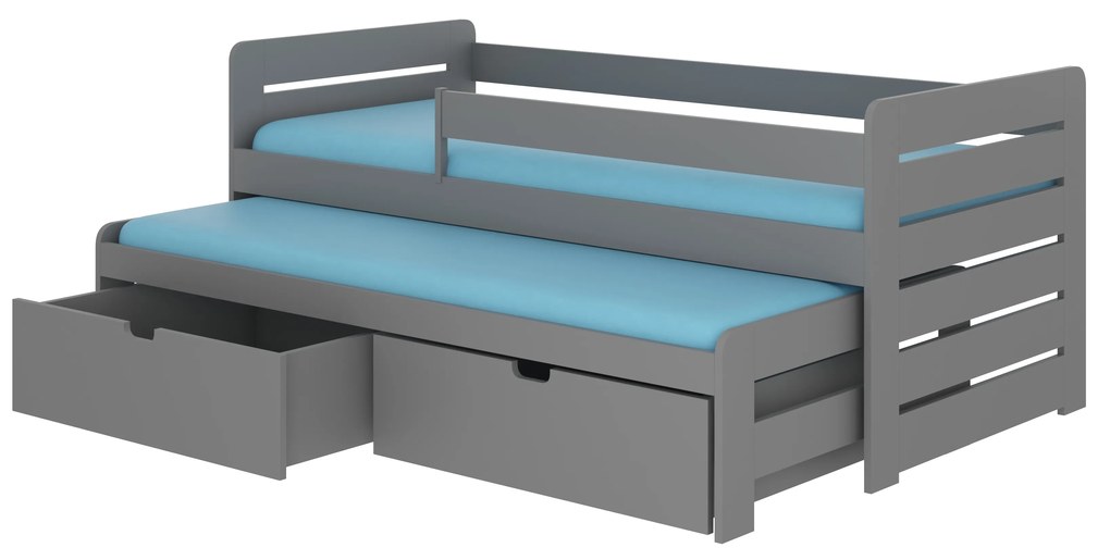 ADRK Rozkládací postel TOMI, CH-Tom-G-186-E1423, 180x80 cm se zábradlím, šedá