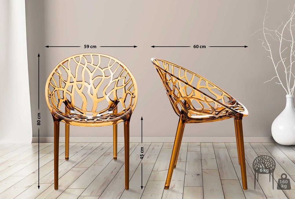Sada 2 ks stohovatelná židle CRYSTAL – jantarová