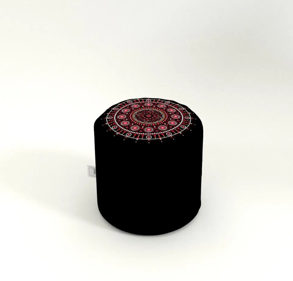 Smartdeco Taburet kulatý Mandala Černo-červená - (v/š) 40 x 40 cm