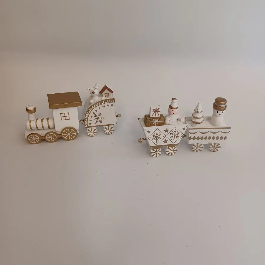 Dřevěná dekorace vláček se třemi vagony, 22,3 × 7,2 × 2,8 cm, bílá