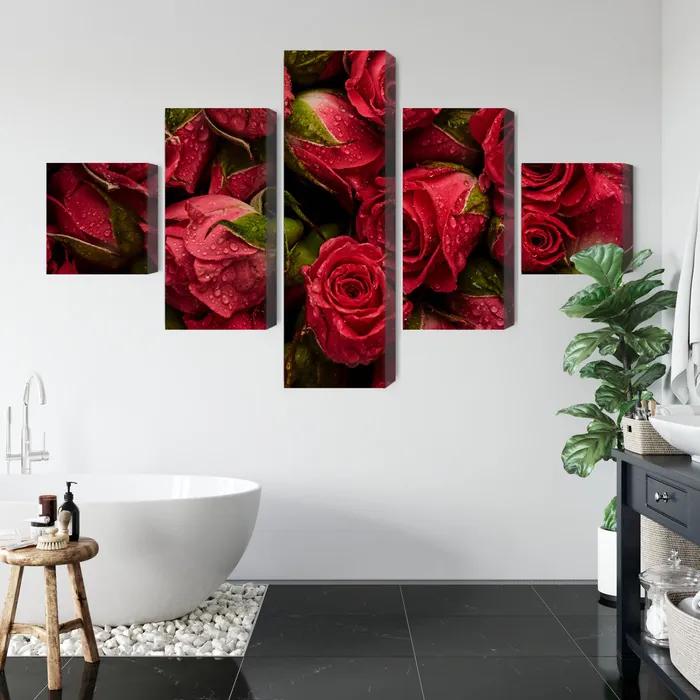 Vícedílný obraz Růže S Kapkami Vody Nedostatek Nedostatek Přírodní plátno 150x90