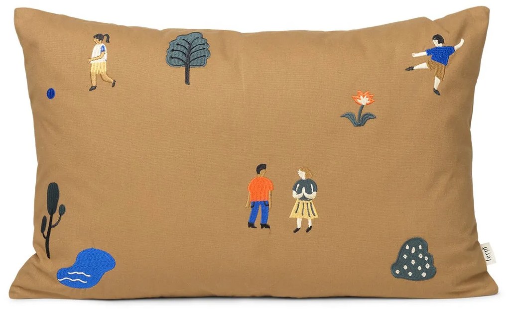 ferm LIVING Polštář s výplní The Park 60x40 cm, hnědá barva, textil