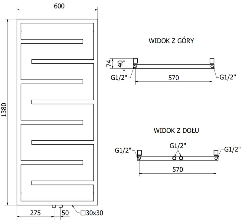 Mexen Orlando designový radiátor 1380 x 600 mm, 499 W, Bílá - W207-1380-600-00-20