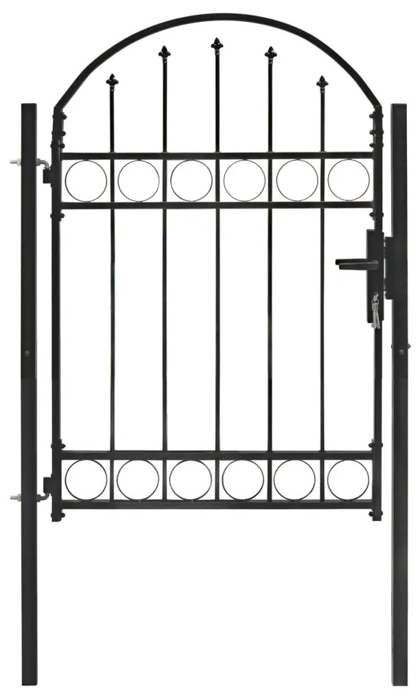 Plotová branka s klenutým vrškem ocelová 104 x 125 cm černá