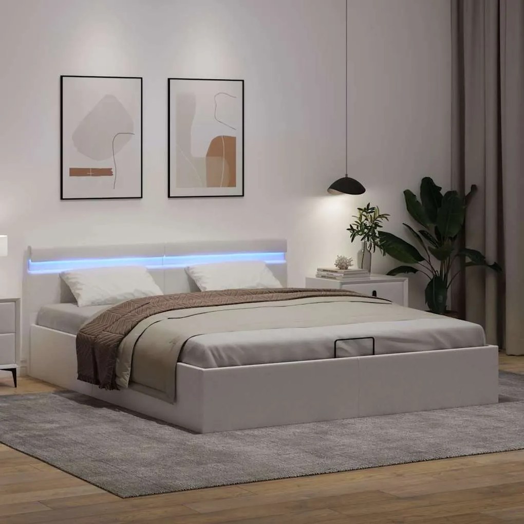 Rám postele LED s úložným prostorem bílý umělá kůže 180x200 cm 285551