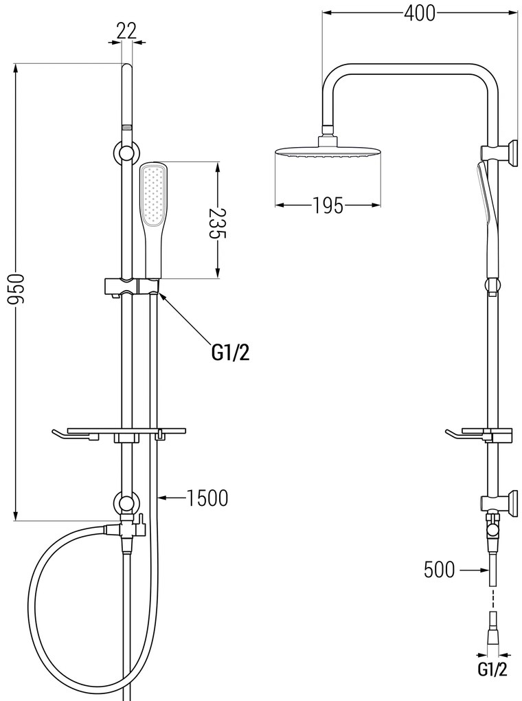 Mexen sprchový sloup T49 s horní a ruční sprchou hlavicí, černý/zlatý - 798494993-75