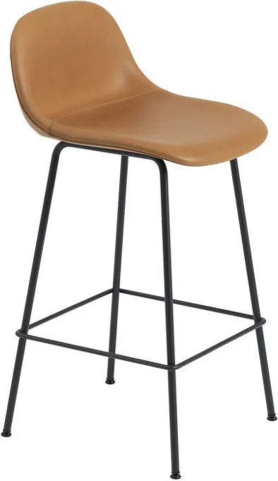Muuto Barová stolička Fiber s opěrkou tube base, Silk leather cognac
