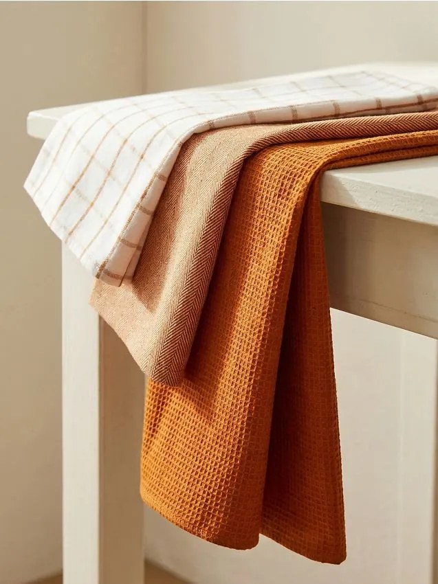 Sinsay - Sada kuchyňských utěrek s bavlnou 3 pack - oranžová