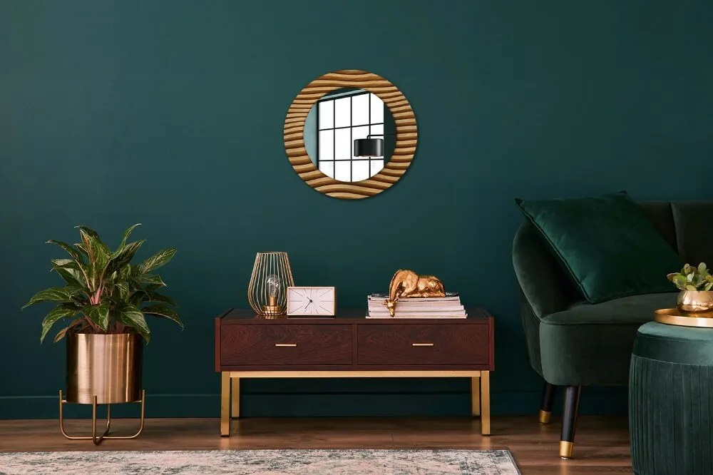 Kulaté dekorativní zrcadlo Dřevěná vlna fi 50 cm