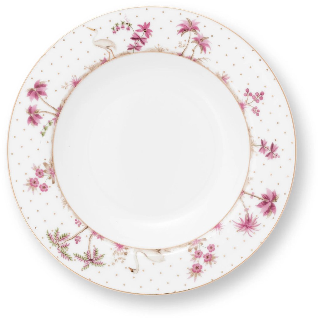 Pip Studio Jolie Dots Gold hluboký talíř ∅21,5cm, růžový (talíř na polévku z tenkostěnného porcelánu)
