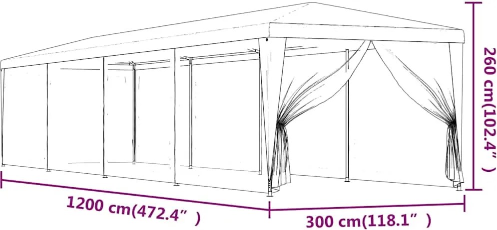 Party stan s 10 síťovanými bočnicemi modrý 3 x 12 m HDPE 319247