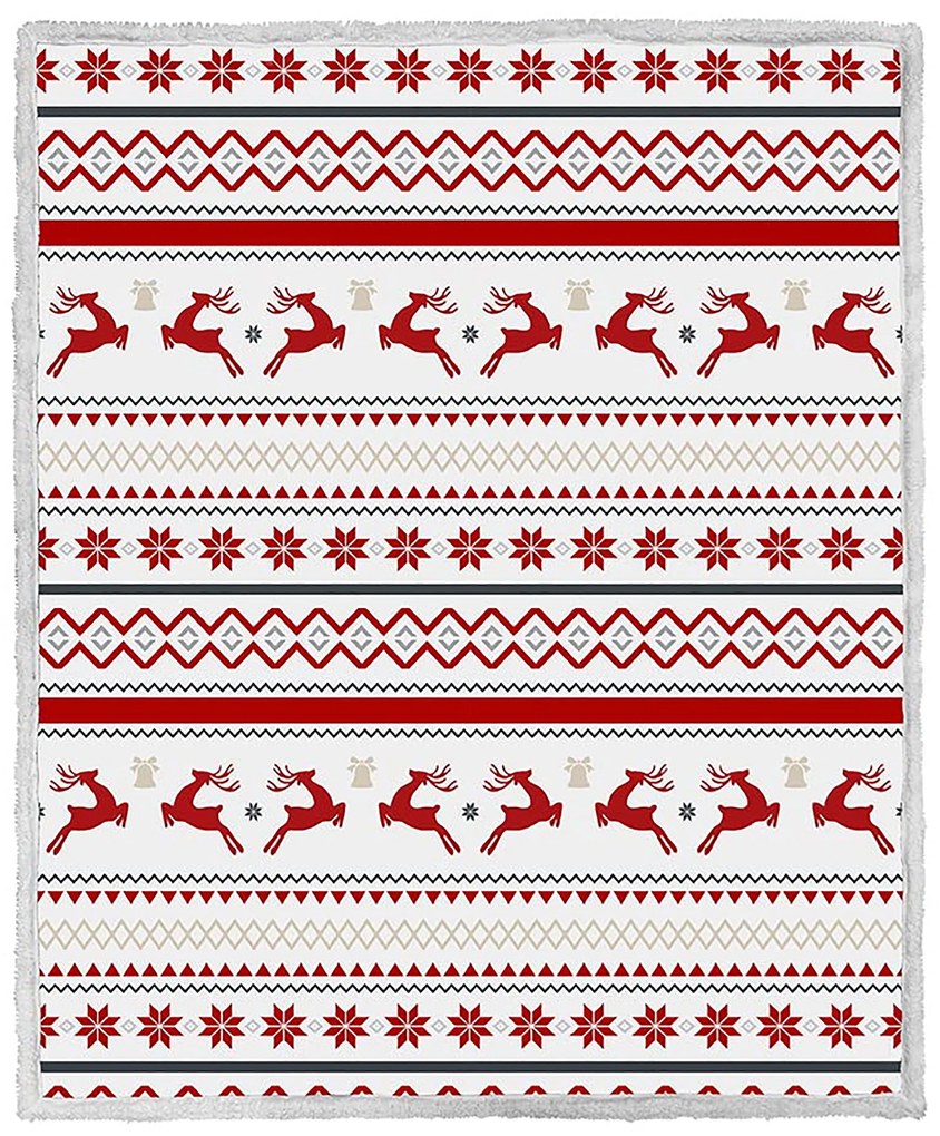 Vánoční bílá beránková deka z mikroplyše RETRO CHRISTMAS Rozměr: 160 x 200 cm