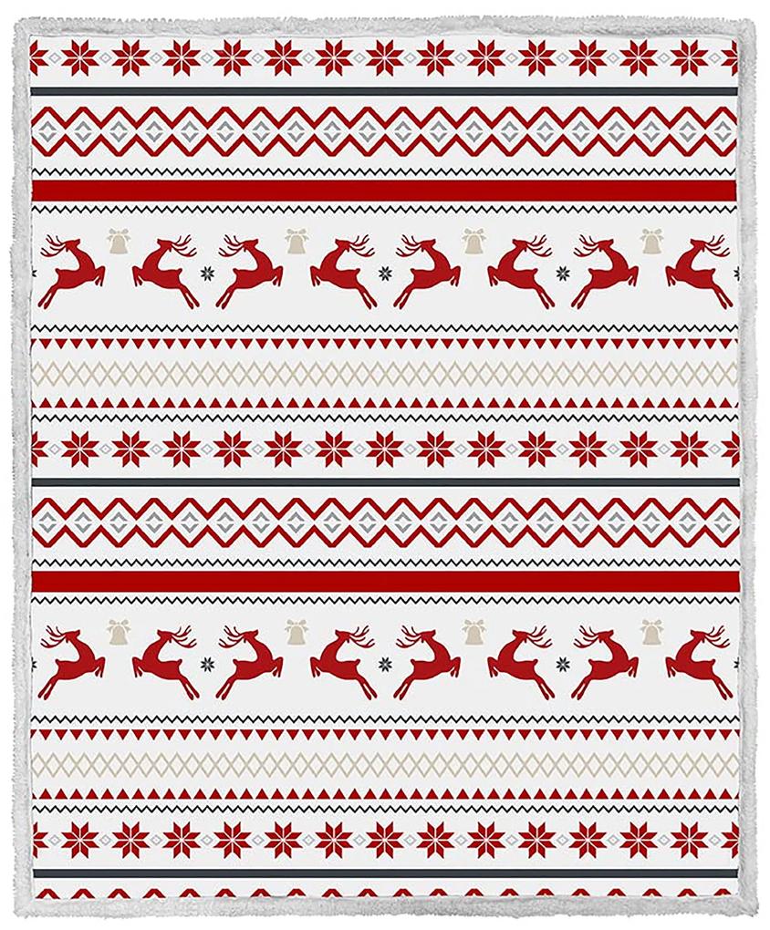 Vánoční bílá beránková deka z mikroplyše RETRO CHRISTMAS Rozměr: 200 x 220 cm