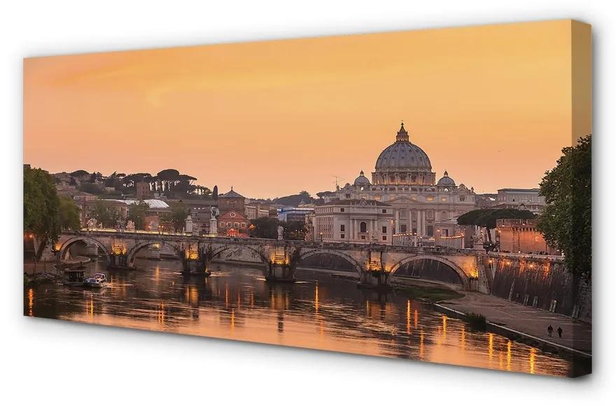 Obrazy na plátně řeka Řím Sunset mosty budovy 100x50 cm