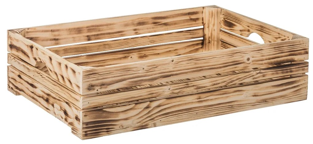 Dřevobox Opálená dřevěná bedýnka 60 x 39 x 15 cm