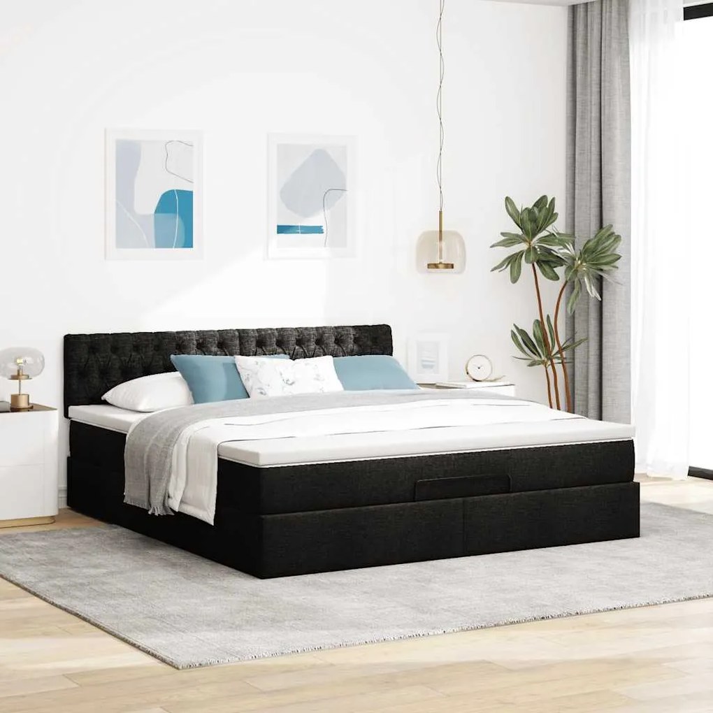 Osmanský rám postele s matrací černá 160x200cm textil 3312404