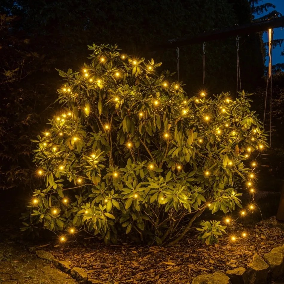 Hobby Line LED světelná síť, 200 × 150 cm, teple bílá, 90 diod, tmavě zelený kabel, IP44, prodlužovací