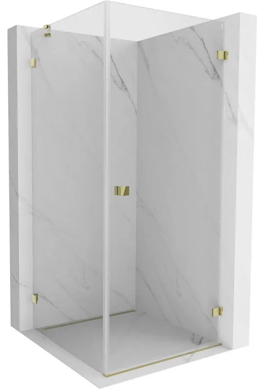 Mexen Lunar-B, pravostranný výklopný sprchový kout 70 x 70 cm, 8mm čiré sklo, zlatý profil, 832-070-070-50-00-P