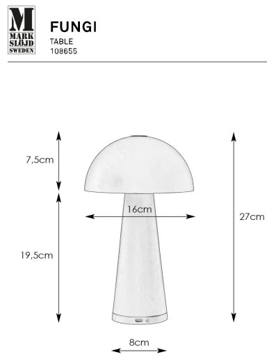 Markslöjd 108655 - LED Stmívatelná nabíjecí lampa FUNGI LED/1,5W/5V IP44 černá
