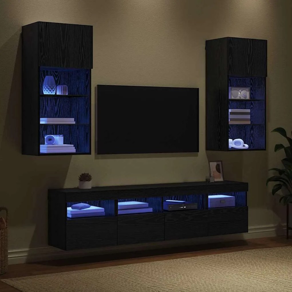 TV nástěnné jednotky s LED 5 ks Černý dub kompozitní dřevo 3402982