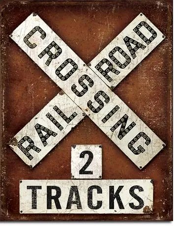 Plechová cedule: Railroad Crossing