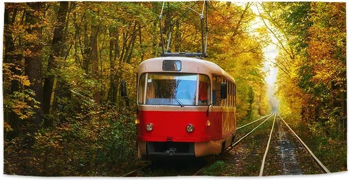 Sablio Ručník Červená tramvaj v lese - 70x140 cm