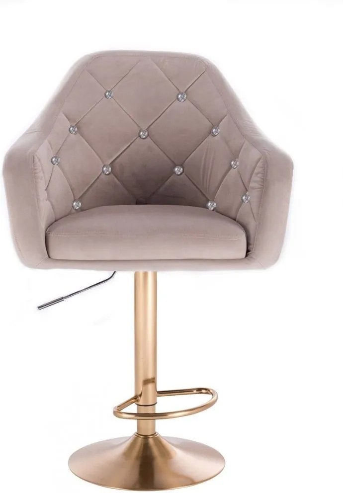 LuxuryForm DESIGN Barová židle ROMA VELUR na zlaté kulaté podstavě - světle šedá