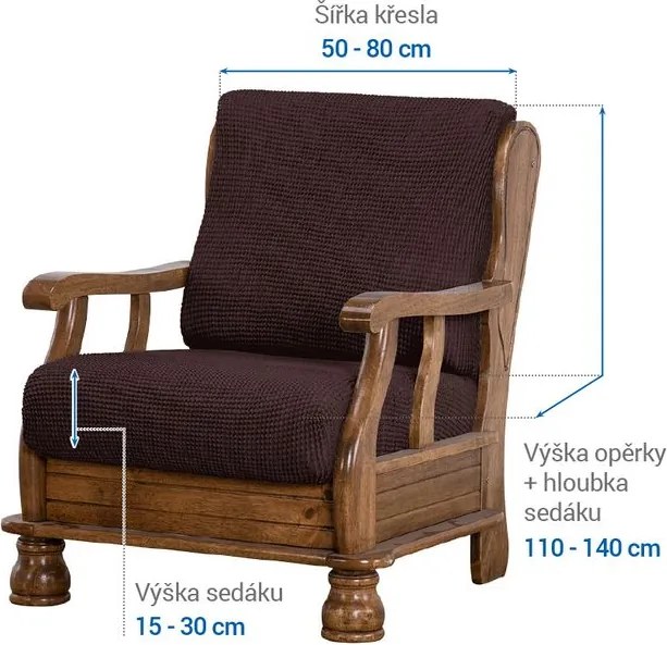 Super strečové potahy NIAGARA čokoládová křeslo s dřevěnými rukojeťmi (š. 50 - 80 cm)