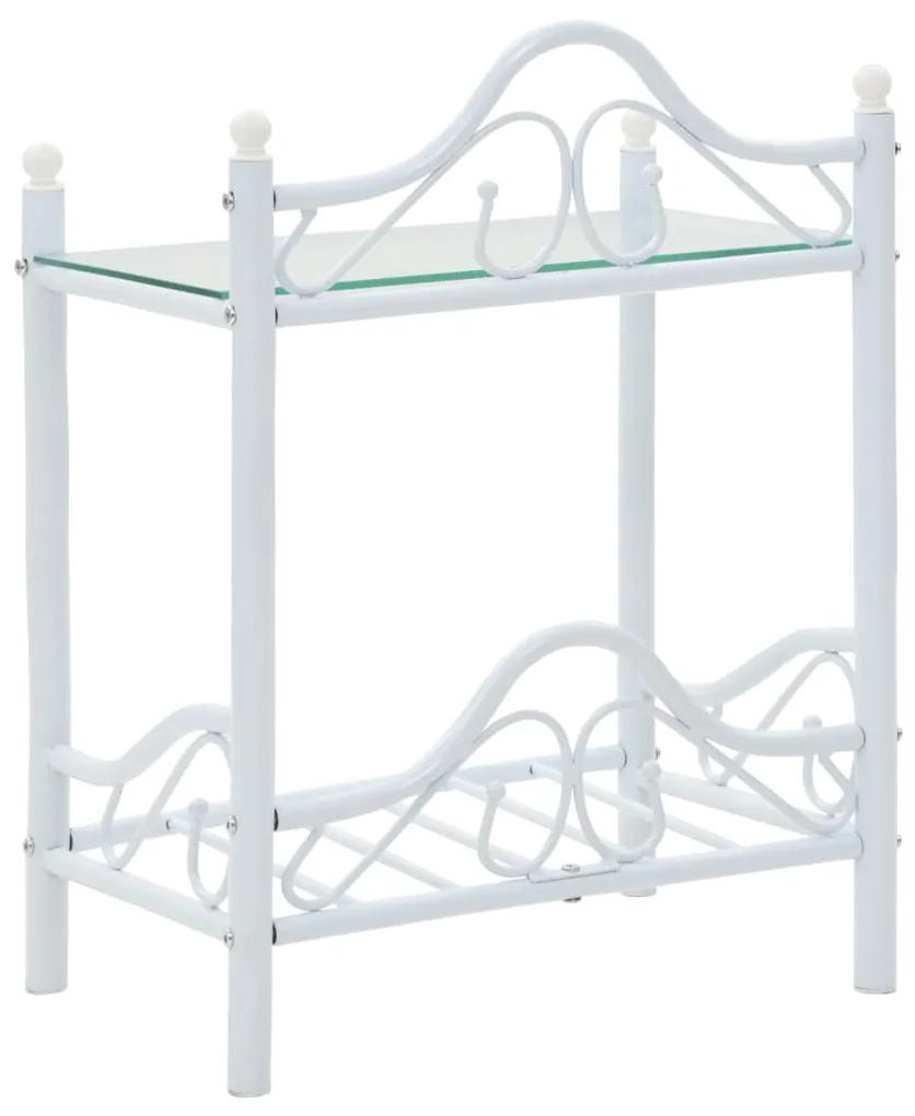 Noční stolek z oceli a tvrzeného skla 45 x 30,5 x 60 cm bílý