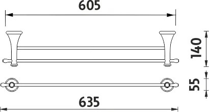 Nimco LADA retro držák na ručníky dvojitý, 64 cm LA 19061D-80