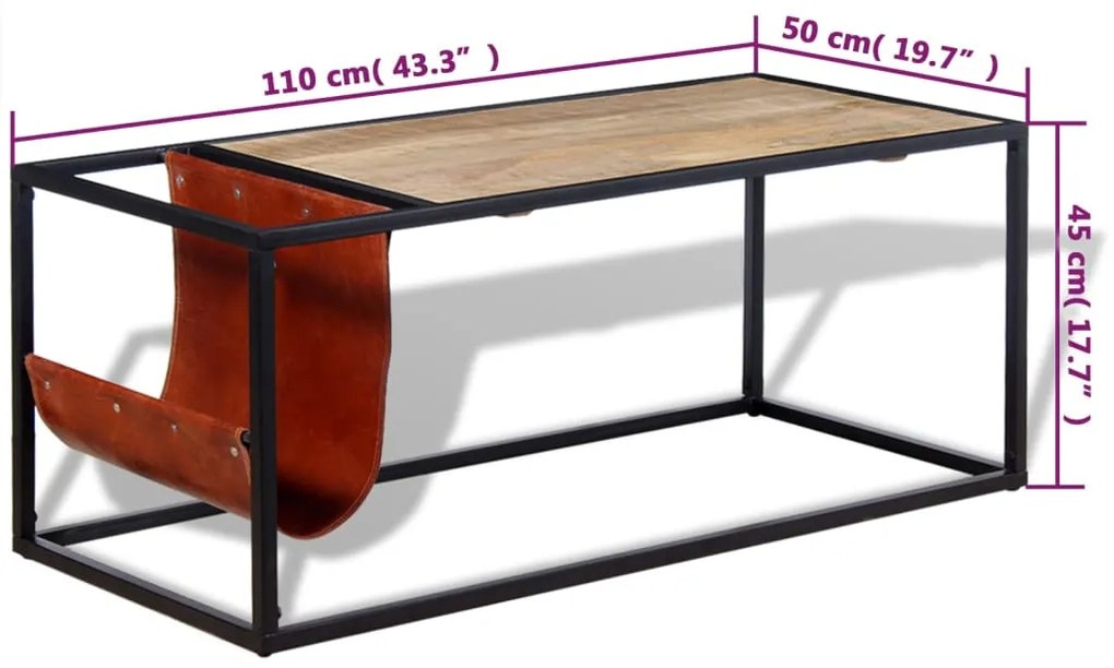 vidaXL Marketos Konferenční stolek + držák na časopisy z pravé kůže 110x50x45cm
